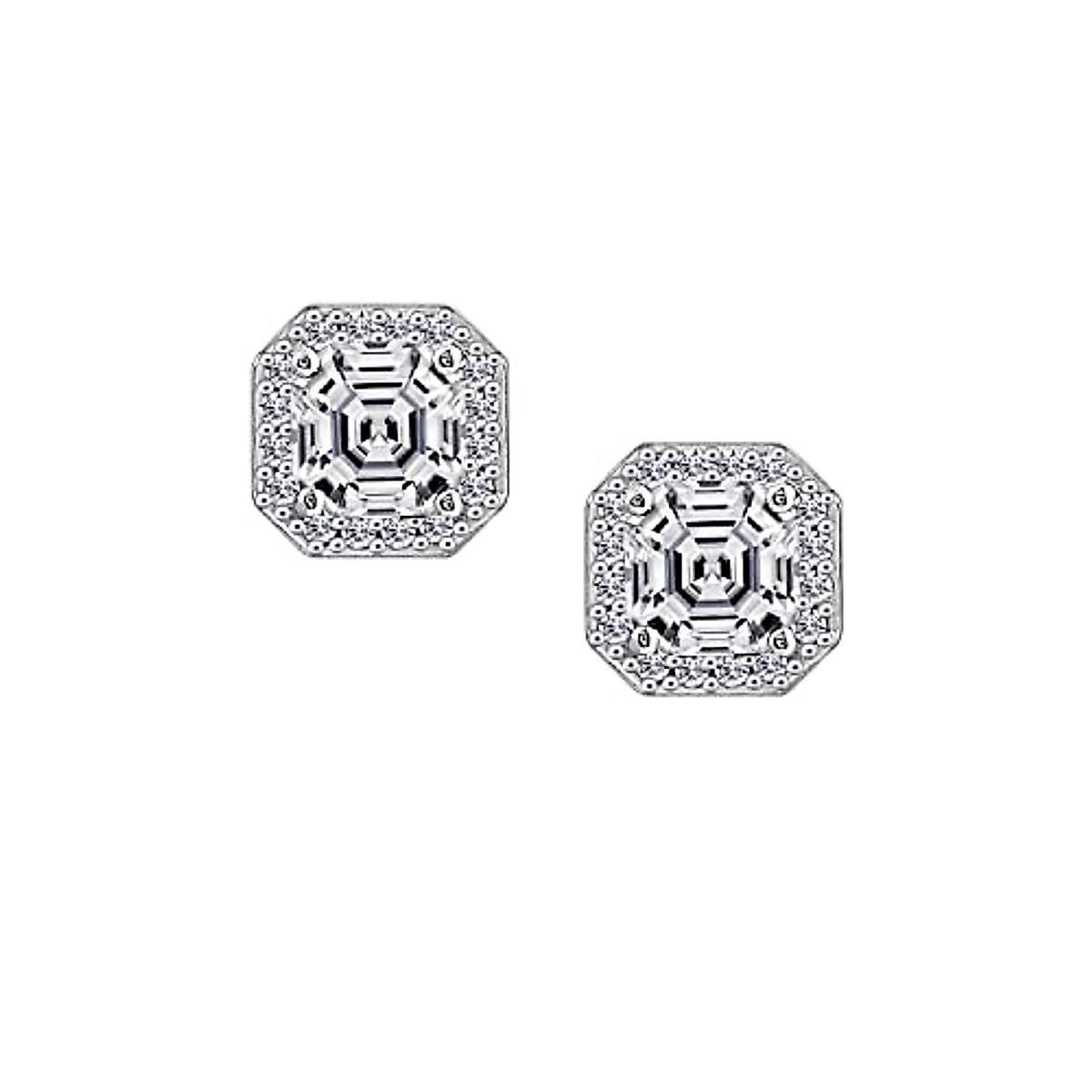 Amazon Collection Platinum Plated Sterling Silver Halo Earrings set with Asscher Cut Infinite Elements Cubic Zirconia (1 cttw)