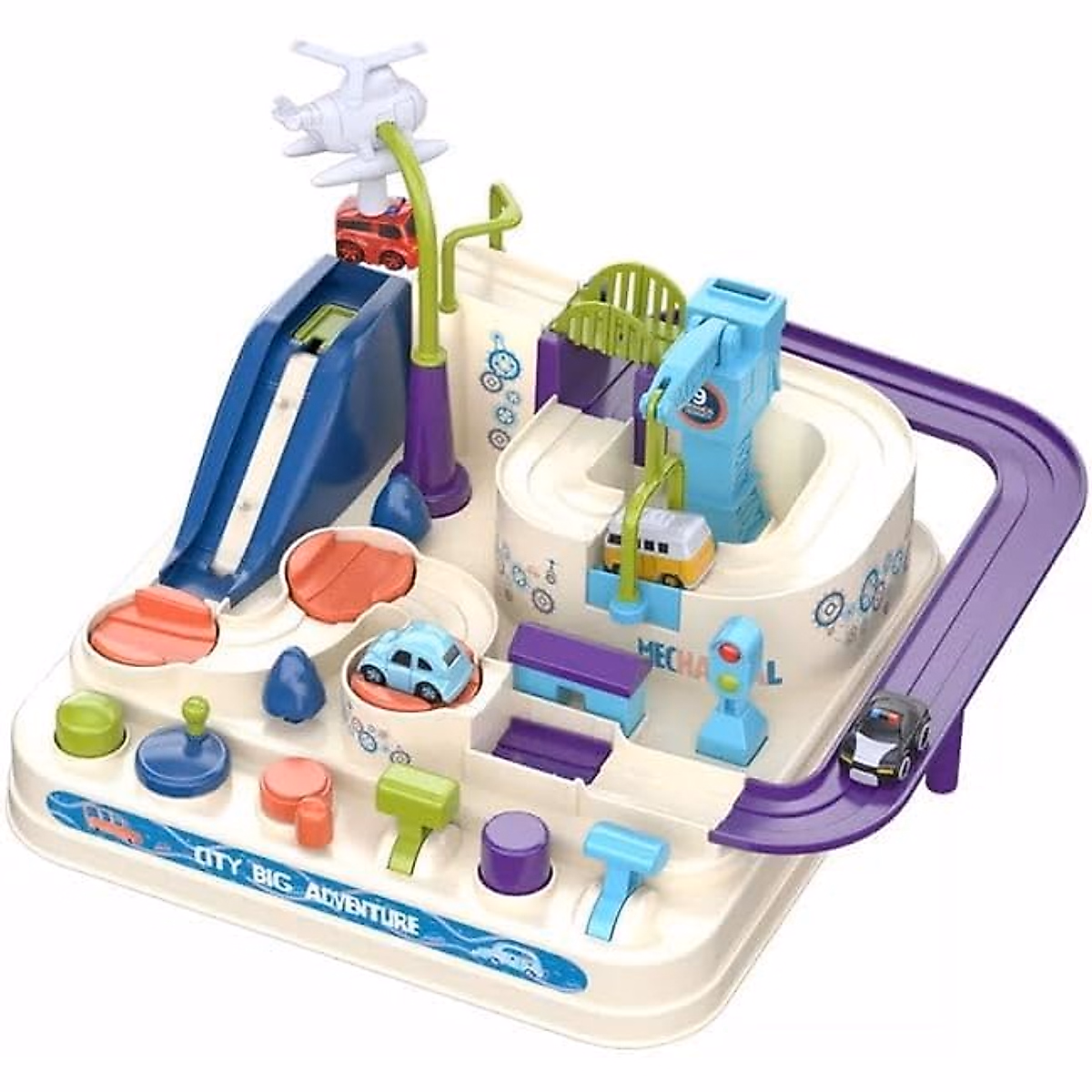 Car Adventure Toys,Adventure Educational Circuit, City Rescue Playsets, Magnet Toys, Jigsaw Track Cars, Preschool Jigsaw Car Games, Gifts for Boys and Girls (Blue)