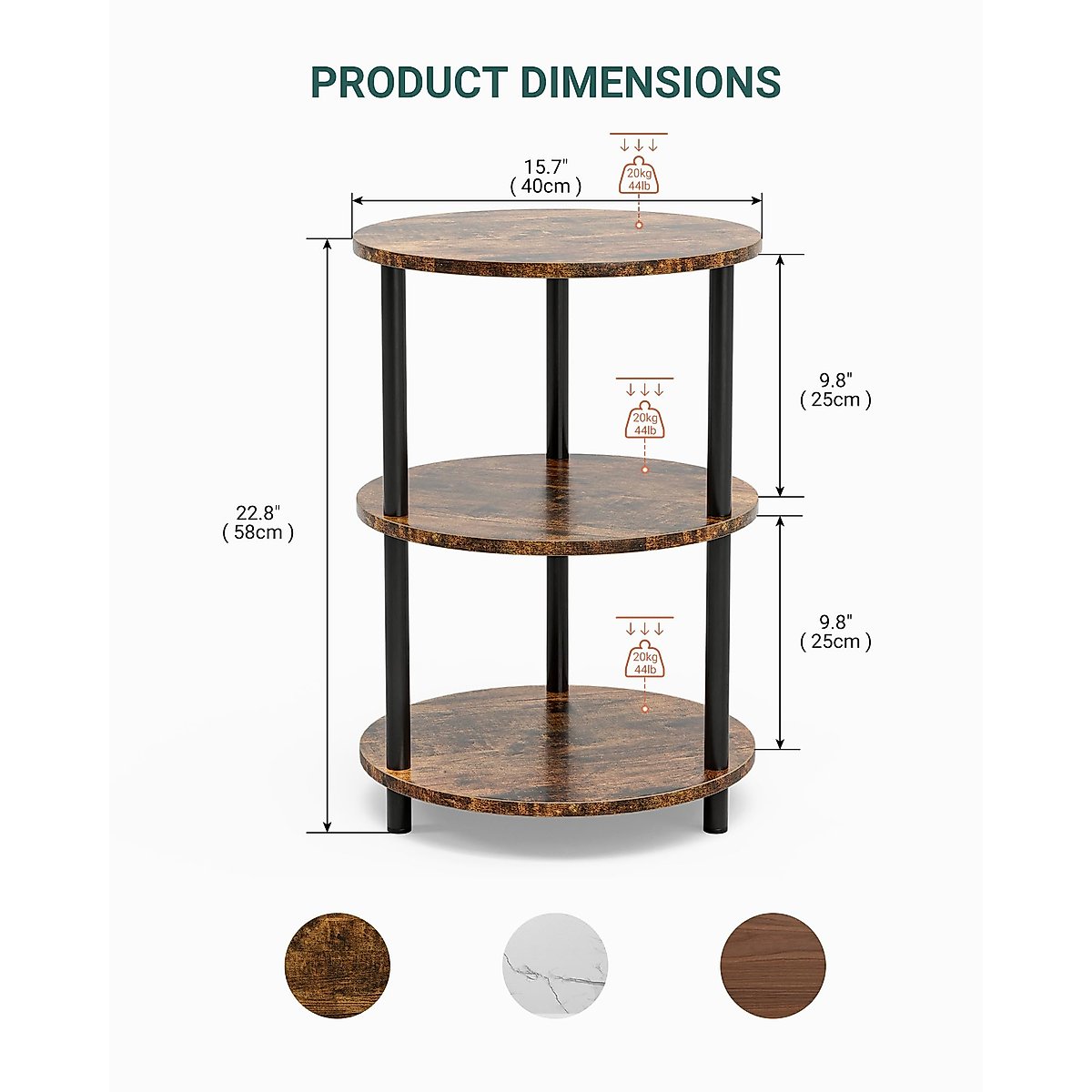 Frylr Round End Tables Living Room Set of 2 - Small Accent Table with Round Top for Stylish Bedside or Side Table Use in Small Spaces, Robust Metal Frame, Brown