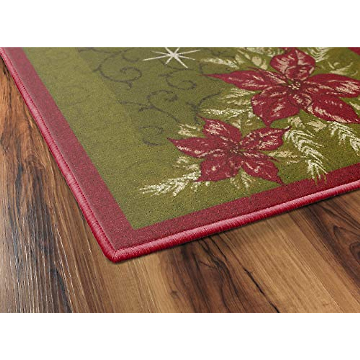 Brumlow MILLS Poinsettia Joy Holidays Washable Festive Floral Indoor or Outdoor Christmas Rug for Living or Dining Room, Bedroom and Kitchen Area, 30" x46" , Green