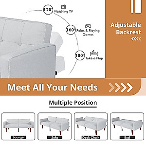 Fangflower 68.1'' Wide Modern Tufted Back Upholstered Convertible Sofa with Reclining Backrest, with Nailhead Trims for Living Room, Apartment (Fabric, Gray)