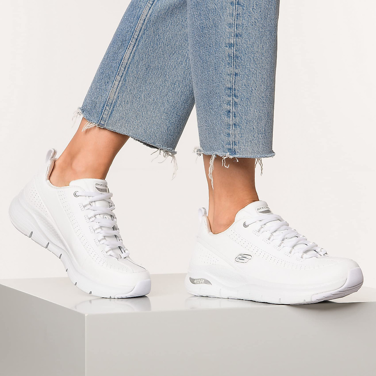 Skechers GO Golf Women's Sneaker, White Leather Silver White Trim, 9