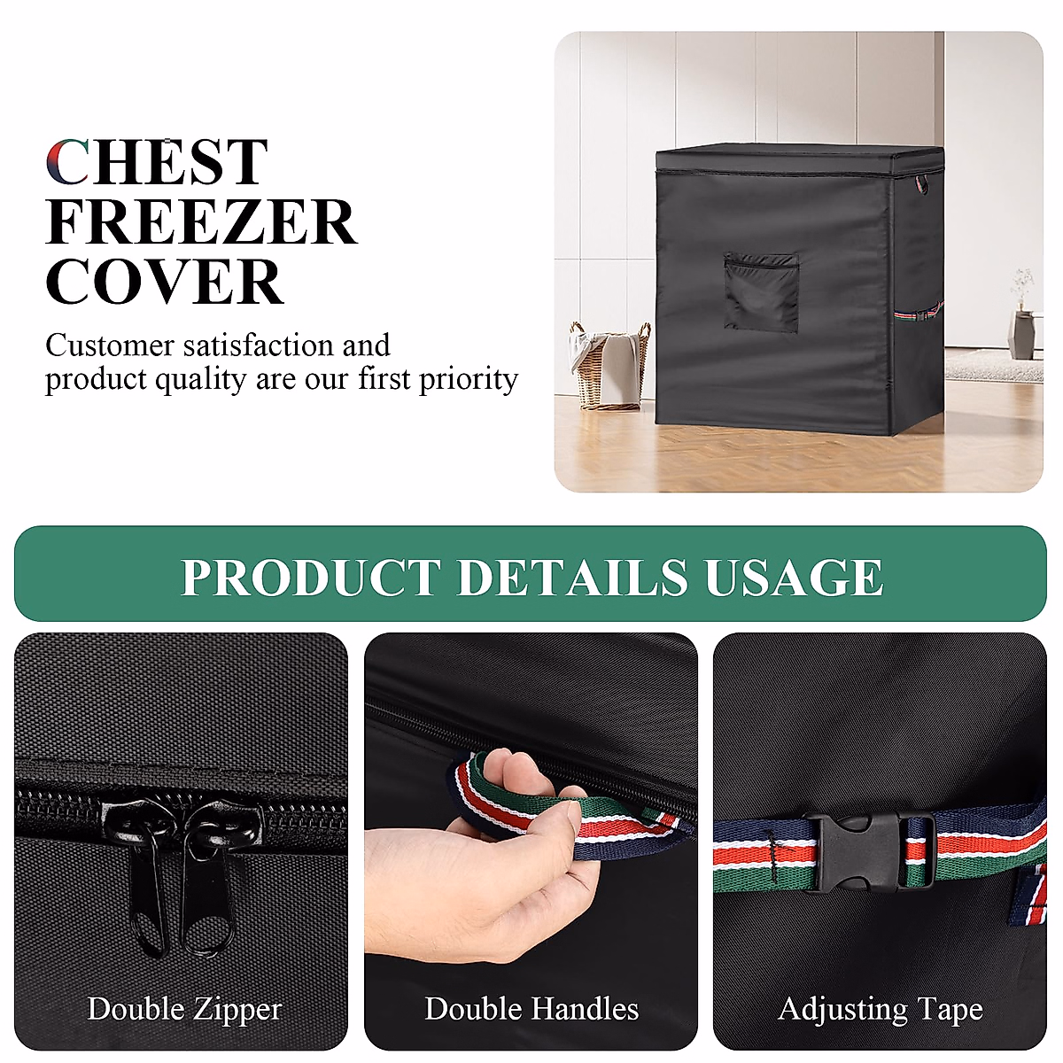 Fentiff Deep Freezer Cover, Waterproof Dustproof Chest Freezer Cover, Freezer Covers for Outside 7.0 Cubic Feet Chest Freezer All Season Protection, Top with Zipper to Open(40"L X 25"W X 35"H)