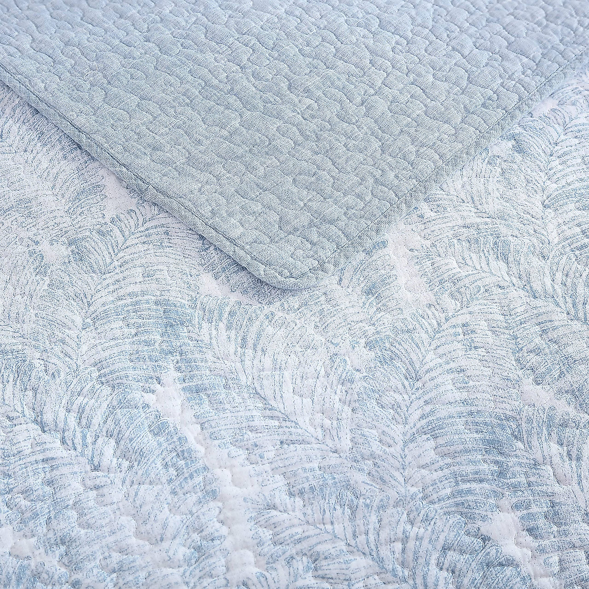 Tommy Bahama - King Quilt Set, Reversible Cotton Bedding with Matching Sham, Coastal Bedding Set with Textured Reverse (Distressed Water Leaves Blue, King)