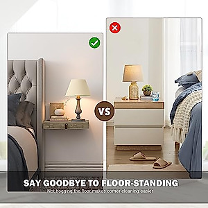 Floating Shelf with Drawer, Floating Nightstand for Bedroom - 16” Wall Shelf, White Floating Shelf with Storage, Floating Shelf for Office Bathroom Kitchen Floating Bedside Table (Light Grey)