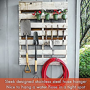 304 Stainless Steel Garden Hose Holder Hanger, EFFIET Heavy Duty Bird Feeder Stand Wall Mounted Hose Reel Rack Bracket Deco Hose Storage Hook, Holds 125-Feet of 5/8-Inch Hosepipe, extension cords