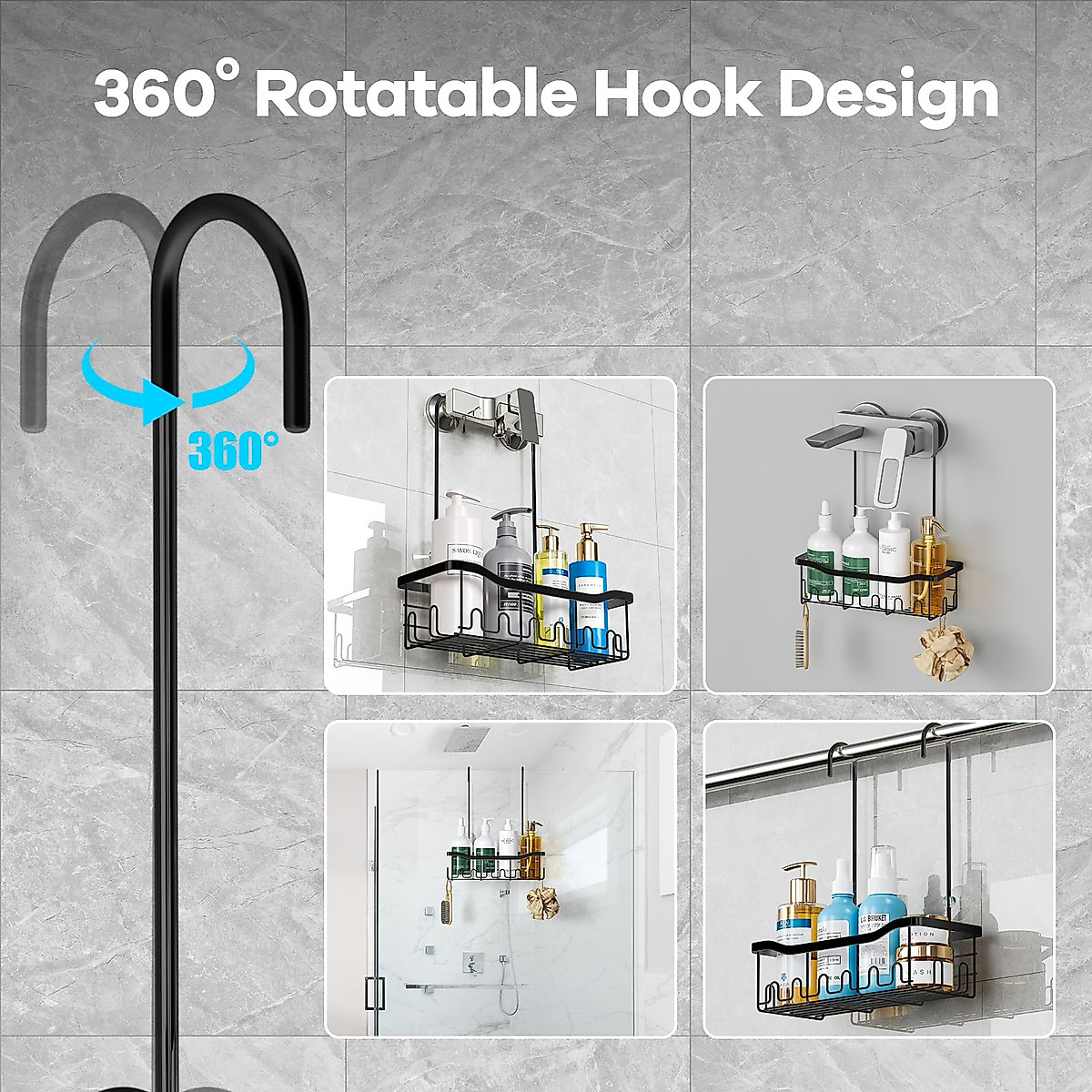 BYT Shower Caddy Hanging, Shower Organizer Hanging for Bathroom, Shower Basket with Hooks, Shower Storage, Shower Shelf No Drilling, Shower Rack for Shower Faucet or Cross Bar (Black)