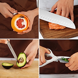 Knife Set with Block,High Carbon Stainless-steel Knives Set for Kitchen,Professional 16 Piece Chef Knife Set with Carving Fork,Manual Sharpener and Non-slip Hollow Handles