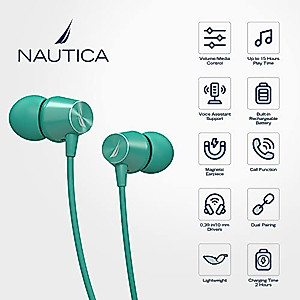Nautica B310 Sport Wireless Bluetooth Earphones with Type-C Charging Cable, Neckband Earphones Magnetic Earbuds, Bluetooth v5.0 Earphones High Volume Levels, Flexibility, Portable Sweat Proof (Green)