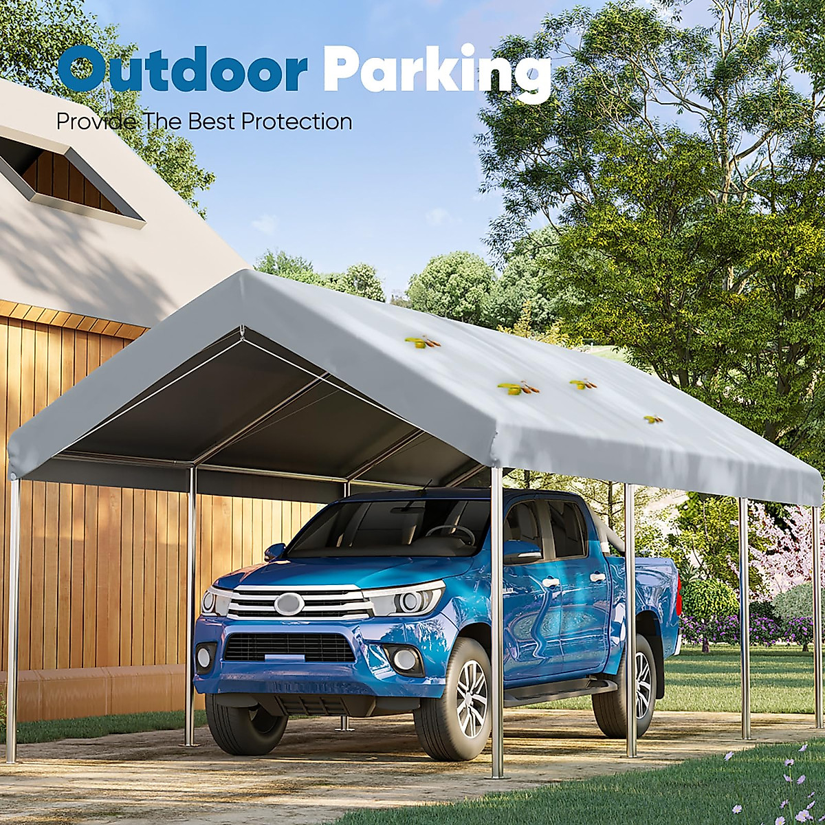 Quictent 10’x20’ Heavy Duty Carport Car Canopy Galvanized Car Boat Shelter with Reinforced Steel Cables-Silver Gray