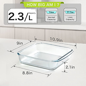 NUTRIUPS 2.4QT Square Glass Baking Dish,9x9In Square Baking Dish,Square Baking Pan,Glass Baking Dish for Oven