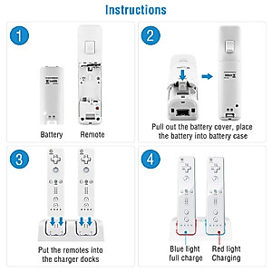 Wii Controller Charger Station, 2 in 1 Dual Charging Dock Station for Nintendo WII/WII U Controllers with Two 2800mAh Rechargeable Battery Pack White
