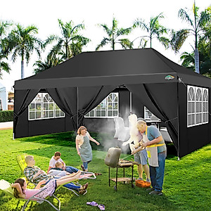 COBIZI 10x20ft Pop Up Canopy Tent with 6 Removable Sidewalls, Easy Up Commercial Canopy, Waterproof and UV50+ Gazebo with Portable Bag, Adjustable Leg Heights,Party Tents for Parties, with 4 Sandbags