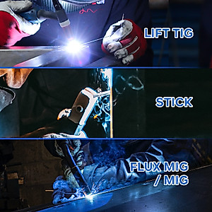 AZZUNO 200A MIG Welder,110V/220V Dual Voltage multiprocess welder,Gas Gasless MIG Welding Machine,4 in 1 Flux MIG/Solid Wire/Lift TIG/Stick ARC Welder (Grey)