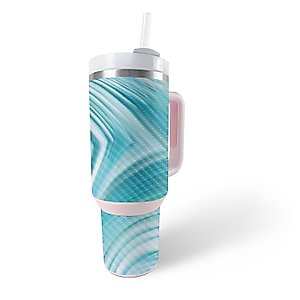 MightySkins Carbon Fiber Skin Compatible with Stanley The Quencher H2.0 FlowState 40 Oz Tumbler - Aquamarine Quartz | Protective, Durable Textured Carbon Fiber Finish | Easy to Apply