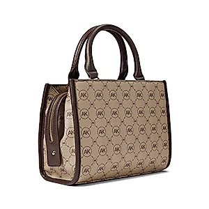 Anne Klein Mini Logo Satchel, Cream-Brown/Espresso w/Red-Rhubarb Stripe