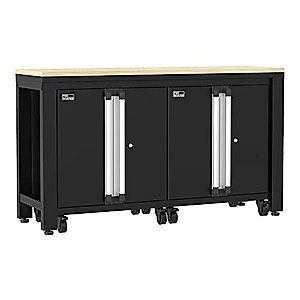 ClosetMaid ProGarage Garage Storage Base Cabinets & Workbench Top 3-Piece Set, Custom, Durable, Adjustable, Steel Construction, Black