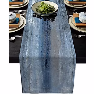 Blue Grey Table Runners Modern Art Farmhouse Linen Table Runners Dresser Scarves Retro Rustic Style for Party Kitchen Dining Table Coffee Holiday Party Decor (Blue Grey, 13"x 71")