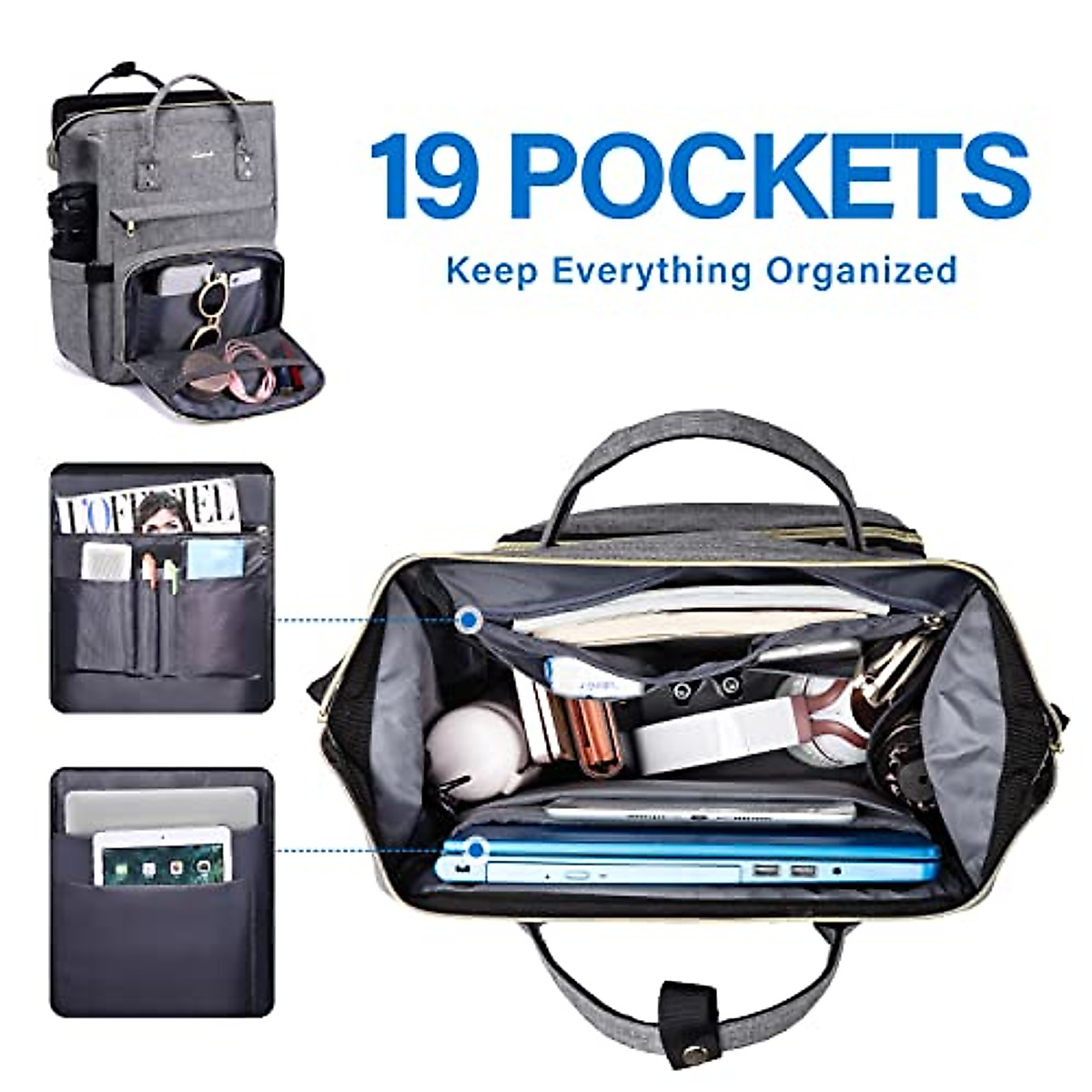 LOVEVOOK Laptop Backpack Women Teacher Backpack Nurse Bags, 15.6 Inch Womens Work Backpack Purse Waterproof Anti-theft Travel Back Pack with USB Charging Port (Grey)