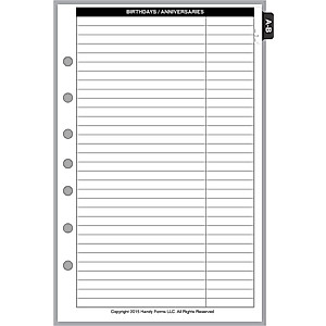 Classic Size Name & Address Refill, Sized and Punched with 7 Holes for 7-Ring Notebooks Such as Franklin, etc. (5.5" x 8.5")