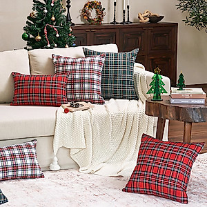 CARRIE HOME Red Tartan Plaid Christmas Lumbar Pillow Covers 12x20 Set of 2 Red Scottish Christmas Lumbar Throw Pillows Traditional Christmas Decor for Living Room Couch Sofa