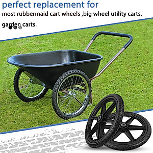 20x1.95" Flat Free Wheels Compatible with rubbermaid Wheelbarrow Wheels, 20" Flat Free Tires with 5/8" Bearing & 3/4" Bearing Replacement for rubbermaid Cart Wheels/Big Wheel Utility Carts-2PCS