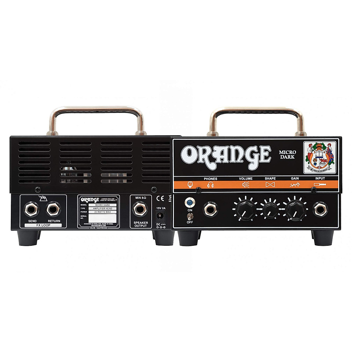 Orange Amps Micro Dark 20W Tube Hybrid Amplifier Head for Electric Guitars Bundle with Blucoil 10' Straight Instrument Cable (1/4"), 2-Pack of Pedal Patch Cables, and 4-Pack of Celluloid Guitar Picks