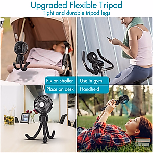 COMLIFE Battery Operated Stroller Fan, Auto Rotation Portable Fan for Baby, Handheld Personal USB Desk Fan, 3 Speeds, Flexible Tripod for Crib Bike Treadmill