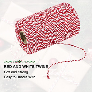 Tenn Well Red and White Twine, 656 Feet 200m Cotton Bakers Twine Perfect for Baking, Butchers, Crafts and Christmas Gift Wrapping