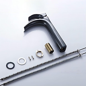 Yodel Faucet Matte Black Bathroom Vessel Sink Faucet Waterfall Spout Tall Single Hole with Metal Anti-Clogging Hair Catcher Pop Up Drain Without Overflow Lavatory Vanity Faucets