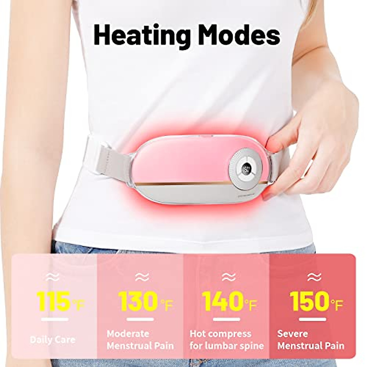 Heating Pads for Cramps, Menstrual Portable Cordless Heating Pad with 4 Heat Levels and 4 Massage Modes, Heating Pad Gift for Back Pain Gift for Women (Pink)