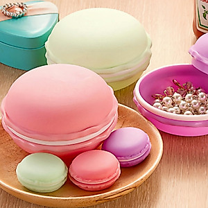 HAN SHENG 4 Pcs 4 Inch Giant Macaron Storage Case Colorful Large Macaron Jewelry Storage Box Case Container Earring Organizer (Blue,Green,Pink,Yellow)