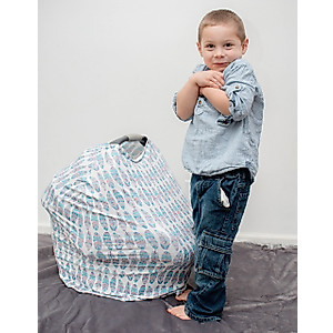 Baby Car Seat & Nursing Cover & Drawstring Carry Bag in Cute Feather Design Shower Gift Breathable Stretchy Universal 4 in 1 Multi-Use Infant Carseat Canopy Covers Shopping Cart High Chair Stroller