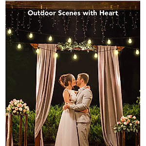 Govee Outdoor String Lights, 48ft IP65 Waterproof Shatterproof Christmas Lights with 15 Dimmable Warm Yellow LED Bulbs, Remote Control Holiday Lights for Balcony, Backyard, Party