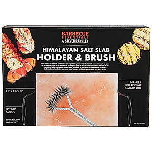 Steven Raichlen's Himalayan Salt Block Holder & Stainless Steel Wire Cleaning Brush- Easy-Grip Handles for Safety -Fits Any 8"x8" Salt Slab- Grilling Tool Essential - for Indoor Cooking & Outdoor BBQ