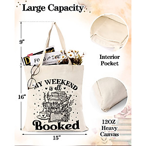 Tuitessine Bookish Gifts for Book Lover Readers Canvas Tote Bag Glass Cup Set Women Teacher Appreciation Gifts Family Birthday Presents