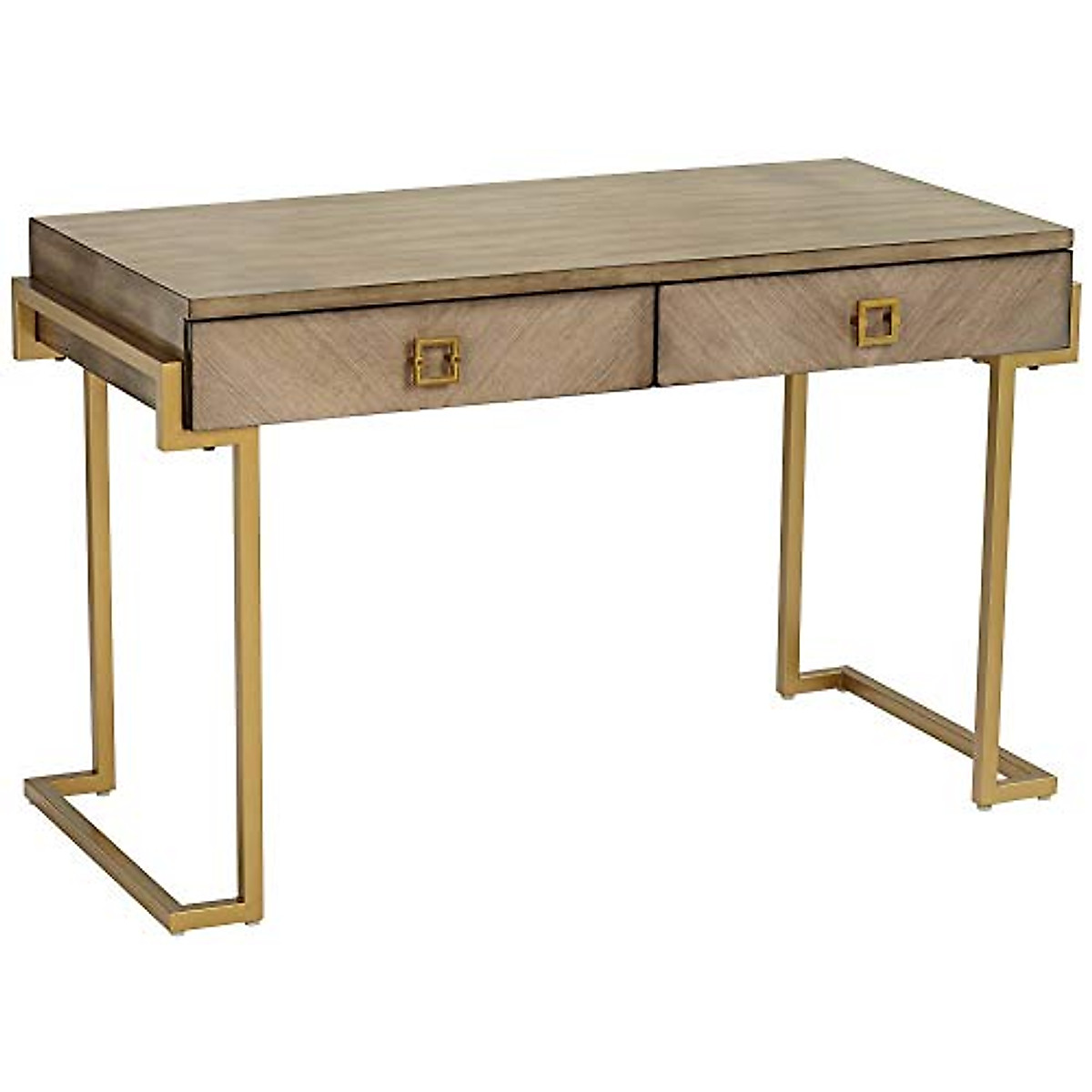 Coast to Coast Wheaton Modern Metal Ash Wood Rectangular Writing Desk 49 1/2" x 23" with 2-Drawer Gold Brown Open Leg for Living Room Bedroom Bedside Entryway House Balcony Office Bathroom