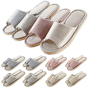 8 Pairs Disposable House Slipper for Guests Open Toe Breathable Slippers Spa Slippers Comfortable Indoor Home Slippers (Red, Beige, Navy, Coffee, Pinstripe)