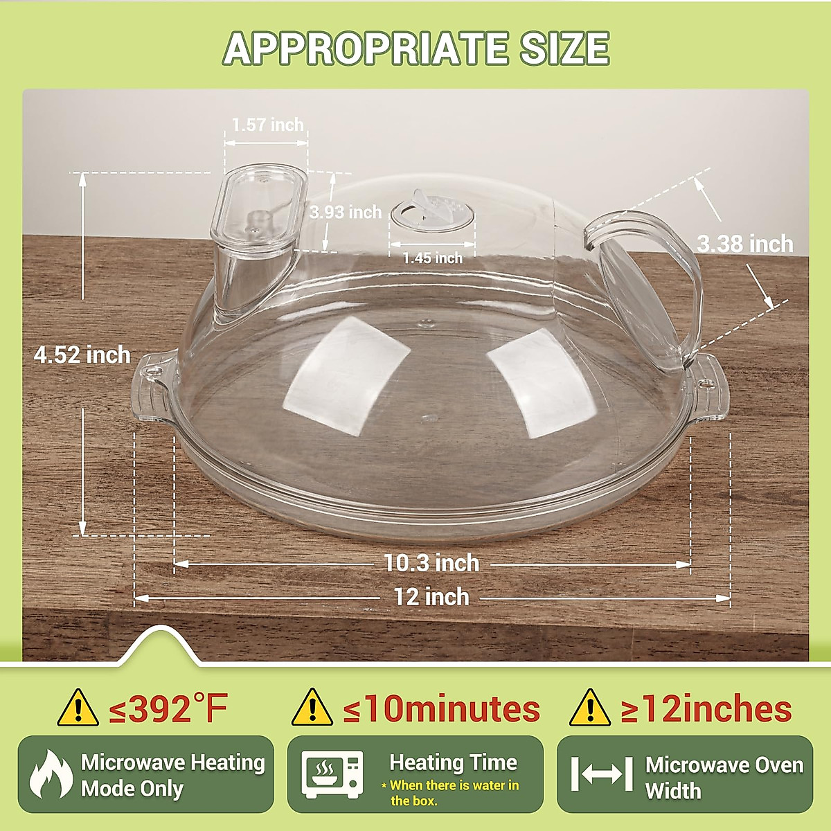 WENWELL Microwave Cover with Water Steamer & Tray,Food Protector for Splatter Guard,Dish Bowl Plate Serving Lid with Handle,BPA-Free,Clear Safe Plastic,10 Inchs