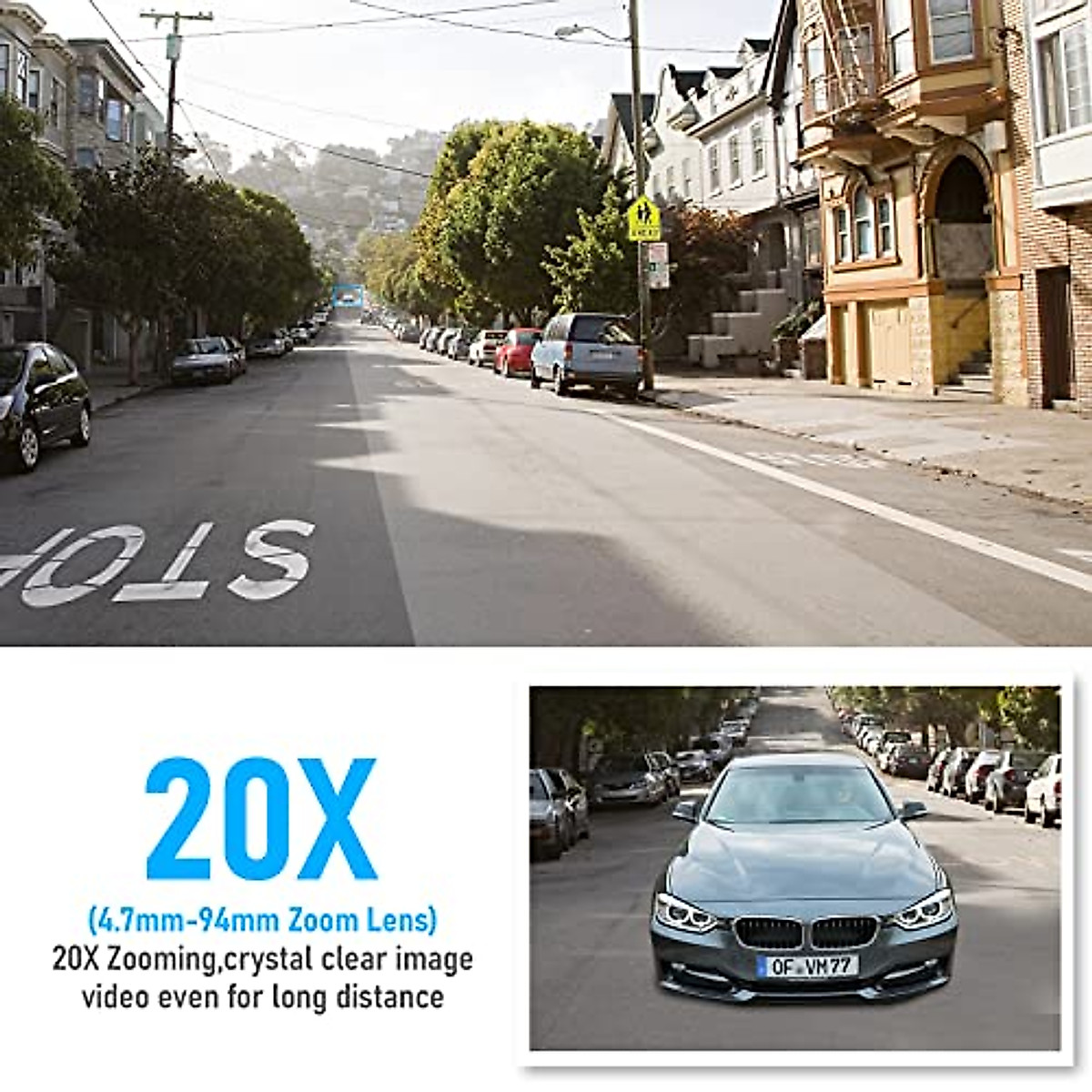 JideTech 5MP PTZ Camera Outdoor, 20X Optical Zoom Smart WiFi IP Camera with 360° Rotate,1000ft View Distance,SDM Array IR Night Vision,Auto-Tracking Detection Alarm,2-Way Audio,IP66 Waterproof