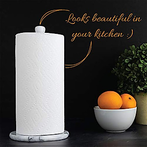 Homeries White Marble Paper Towel Holder – Deluxe Upright Towel Dispenser for Kitchen Countertop, Cabinet & Bathrooms – Non Steel & Non Plastic Design – Heavy Duty, Solid Standup Paper Towel Holders