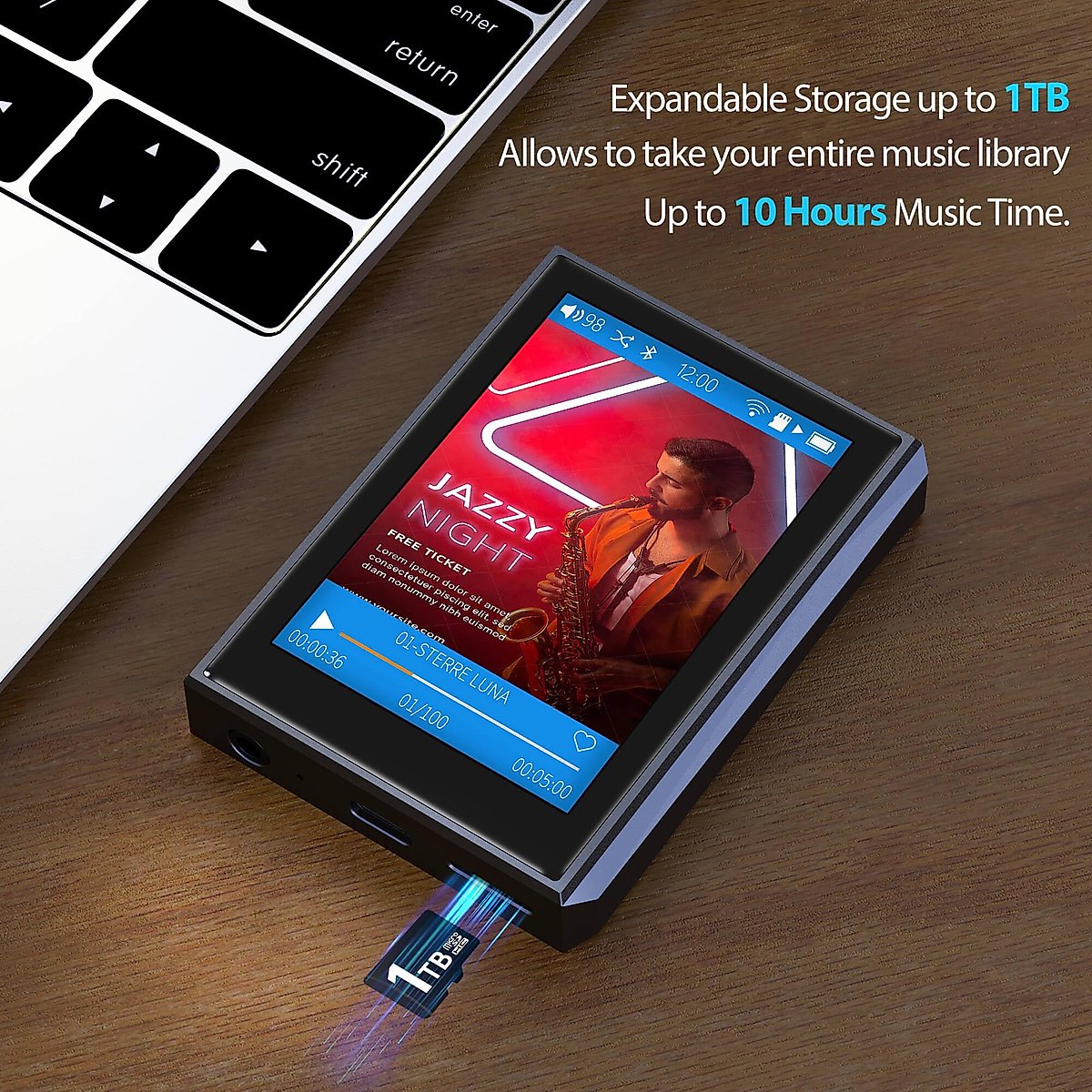 Surfans HiFi MP3 Player with Bluetooth: F22 Full Touch Lossless Music Player - Portable High Resolution DSD Digial Audio Player 32GB Memory Expandable up to 1TB