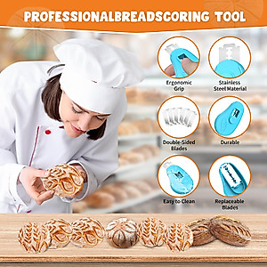 NeoRov Extractable & Magnetic Bread Lame Dough Scoring Tool - Professional Sourdough Scoring Tool - Sourdough Bread Baking & Bread Scoring Tool - Scoring Patterns booklet & 5 Razor Blades (Blue)