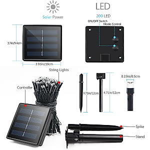 VMANOO Solar String Lights Outdoor String Lights 200 LED 72FT Solar Christmas Lights, 8 Modes Solar Lights Oudoor Waterproof for Tree Patio Yard Garden Christmas Parties Decoration, Warm White