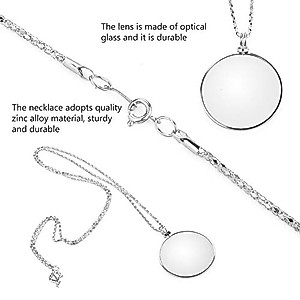 Hanging Magnifier, Portable 5X Magnifier Monocle Lens with Hanging Necklace for Reading Crafts Needlework Jewelry Hobbies(Silver)