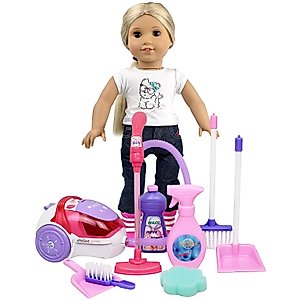 Click N' Play 18" Doll House Keeping & Kids Vacuum Cleaner Play Set, 8pcs | Kid/Toddler Cleaning Tool, Pretend Play Kitchen Accessories, Dust Pan, Baby Toys | Girls/Boys/Toddlers Toy Gifts/Supplies