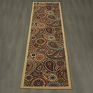 Ottomanson Ottohome Collection Non-Slip Rubberback Paisley Design 3x10 Indoor Runner Rug, 2'7" x 9'10", Beige