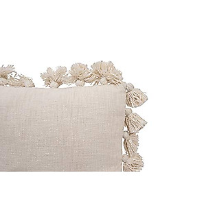 Creative Co-Op Woven Cotton Slub Pillow with Tassels, Cream