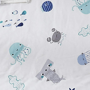 Brandream Blue White Boys Bedding Baby Nautical Nursery Sheet Set Ocean Animal Fish Newborn Cotton Blanket, Beach Theme Fitted Sheet, Bed Skirt, 3 Piece