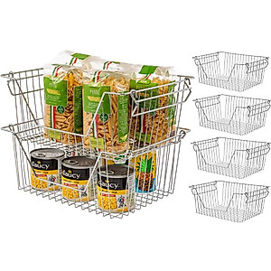 blitzlabs Stackable Wire Metal Baskets Storage Bins Fruit Vegetable Organization Pantry Cabinet Metal Bin for Kitchen Pantry Freezer Cabinet, Set of 6